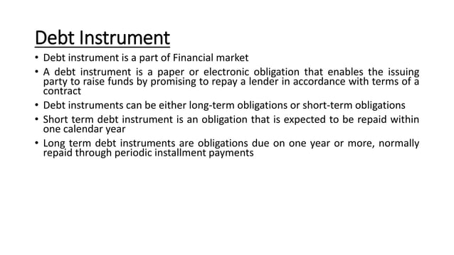 Debt instruments | PPTX | Home Financing | Personal Debt