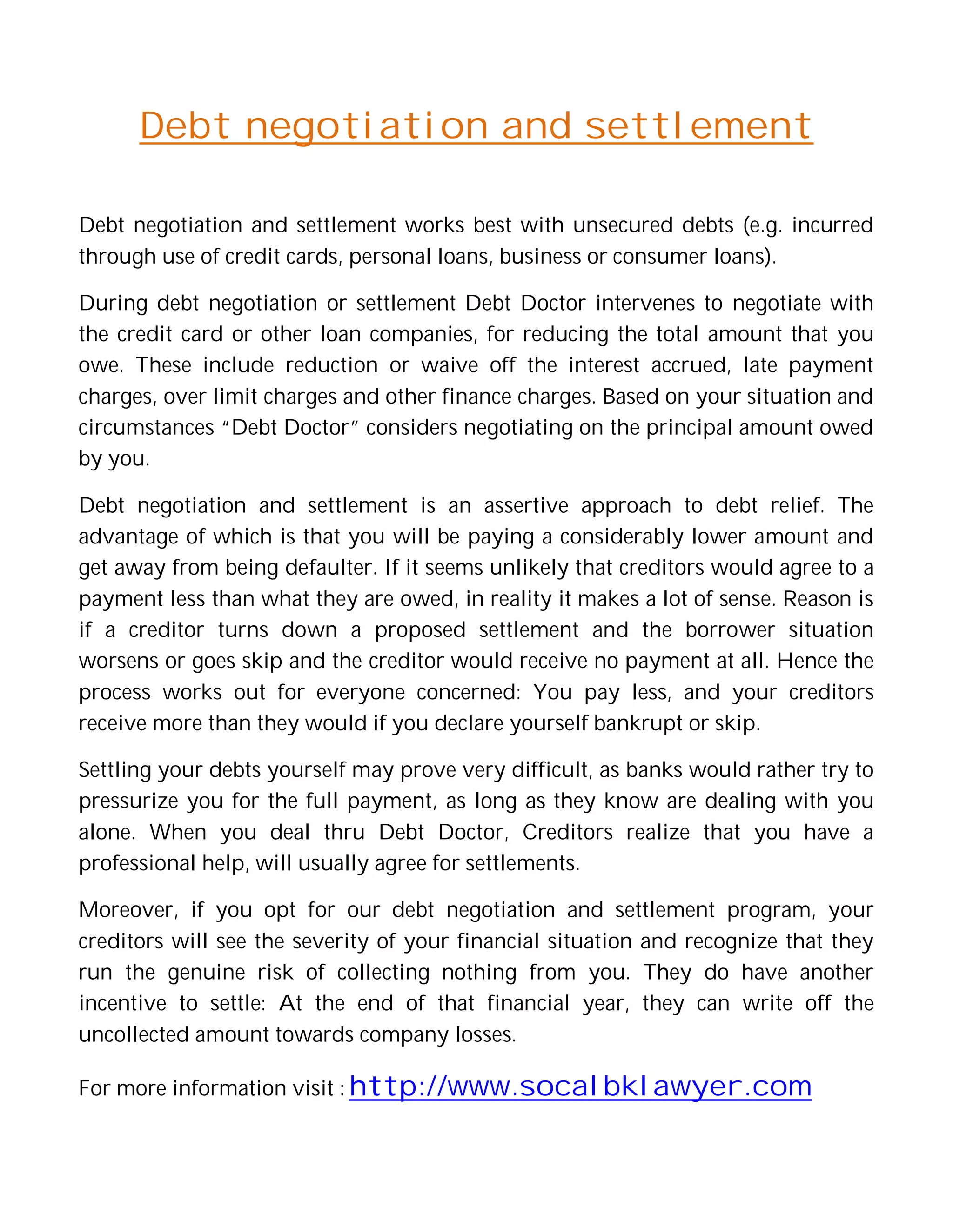 Debt negotiation and settlement | PDF