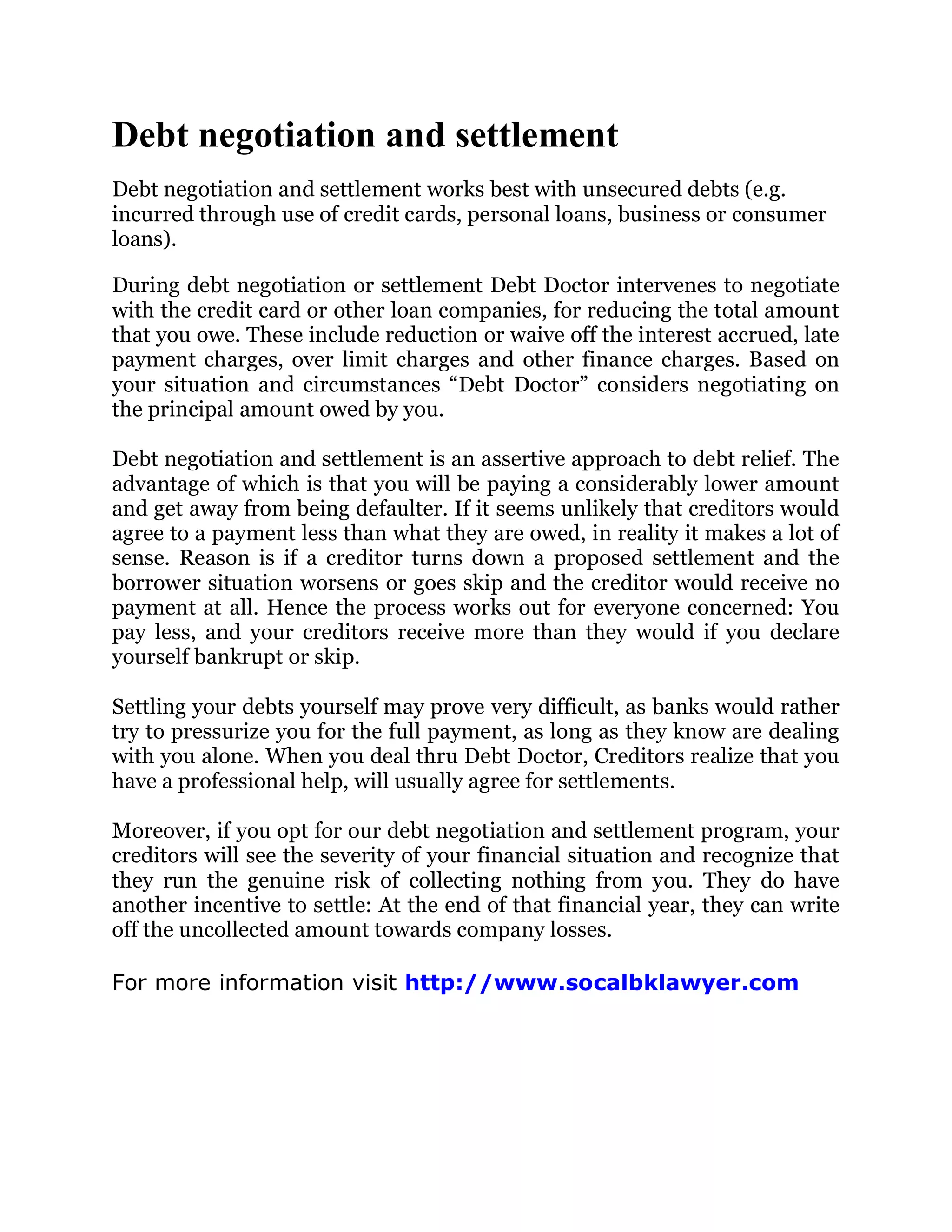 Debt negotiation and settlement | PDF