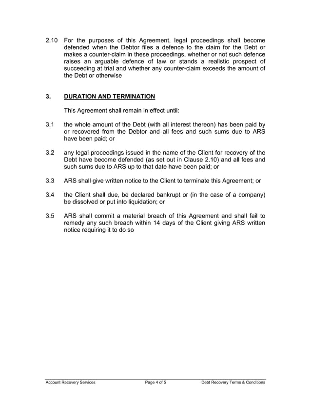 Debt Recovery Agreement | PDF
