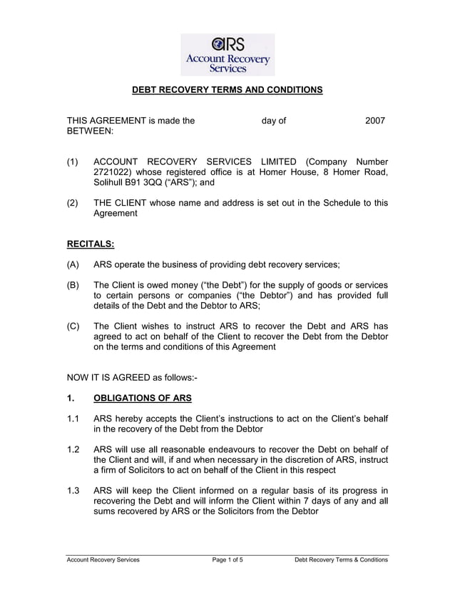 Debt Recovery Agreement debt-recovery-agreement