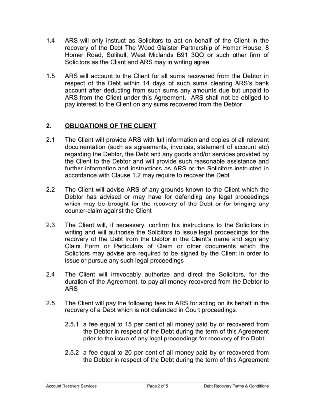 Debt Recovery Agreement Debt Recovery Agreement