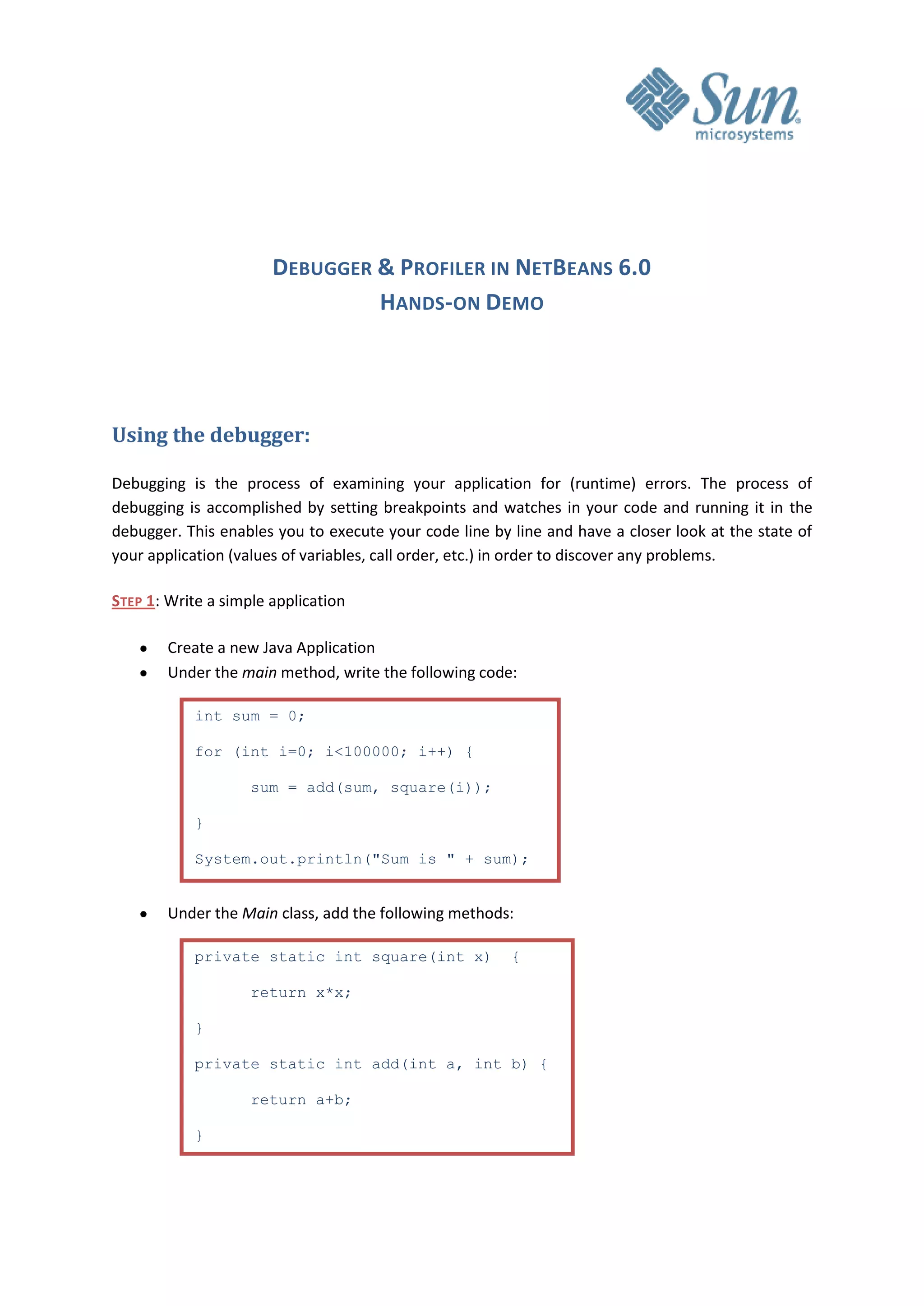 Debugger And Profiler In Netbeans Docx Operating Systems Computer Software And Applications