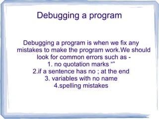 Debugging | PPT | Programming Languages | Computing