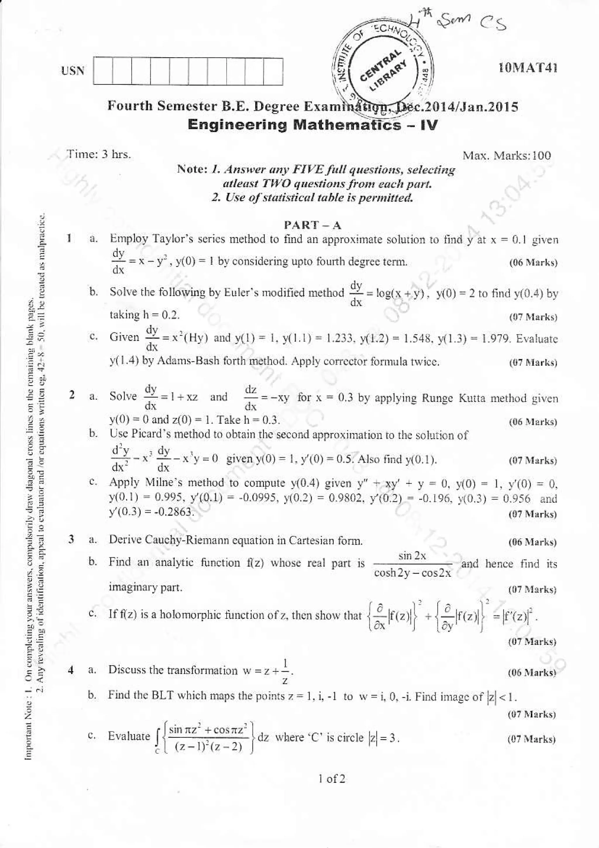 4th Semester (December; January-2014 and 2015) Computer Science and ...