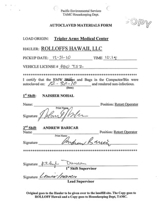 Dec. 31, 2010 Tripler Army Medical Center Waste Shipment Record | PDF