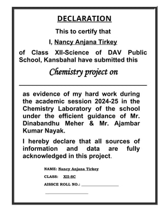Chemistry 12 declaration 2024-25 inventory project | PDF