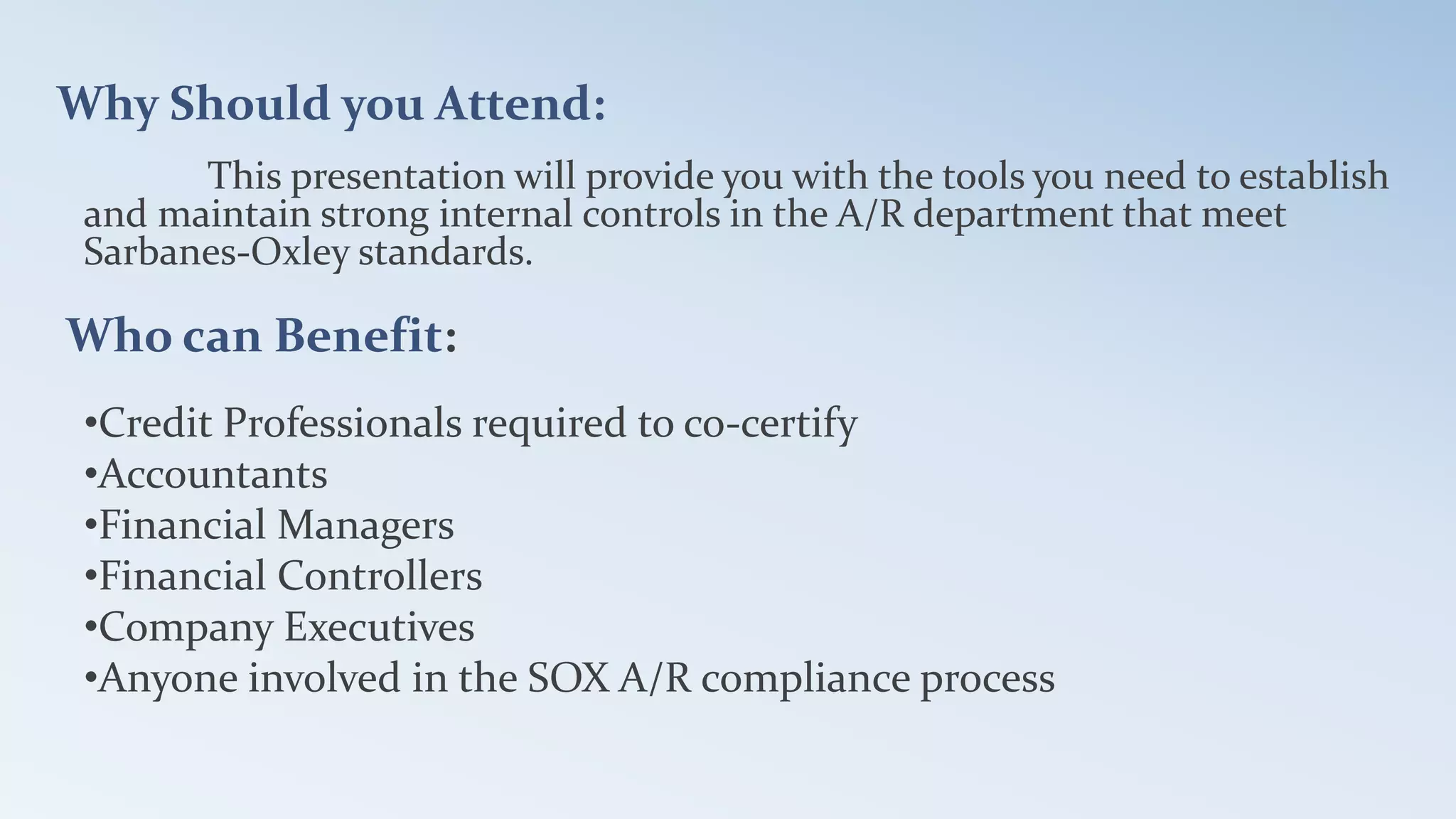 SOX : Internal Controls for Accounts Receivable | PPTX | Business Accounting & Finance | Business