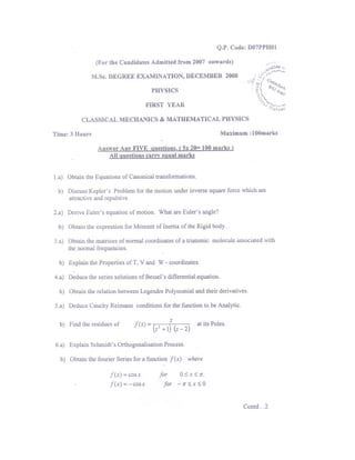M.Sc., Physics model questions -Dec 2008 (Bharathiar University) | PDF
