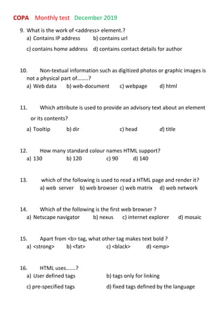 COPA December 2019 Monthly Test Question | PDF