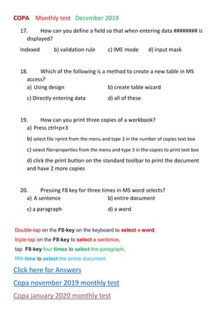 COPA December 2019 Monthly Test Question | PDF