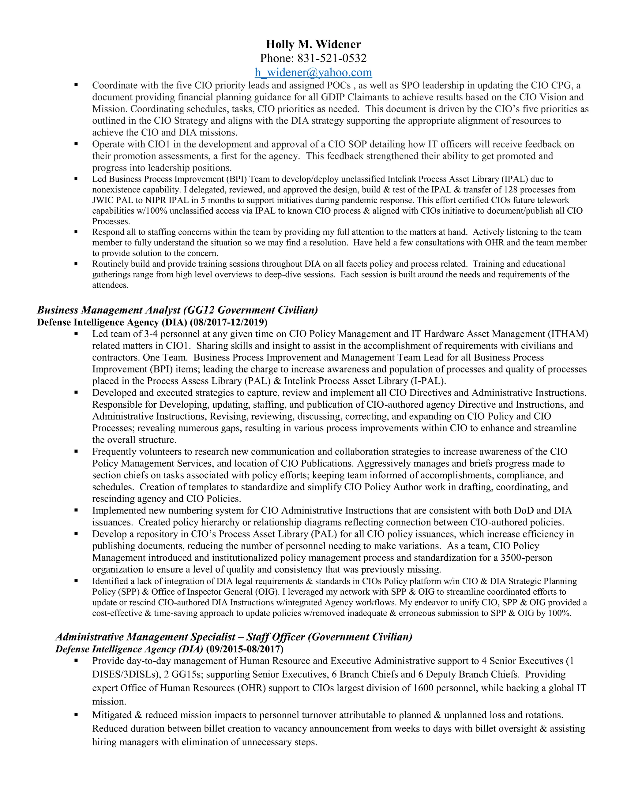 Widener Holly Resume and Cover Letter.docx | Defense Industry | Industries