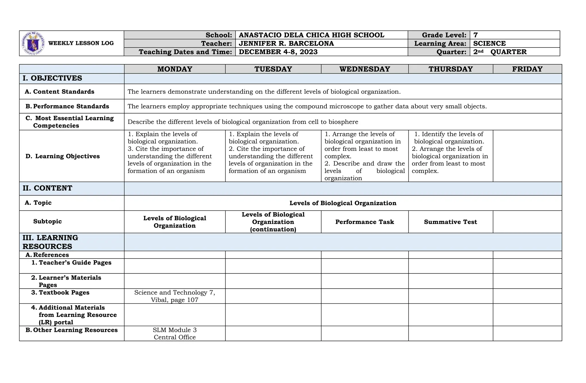 Lesson Plan in Grade 7 Science December2 | DOCX