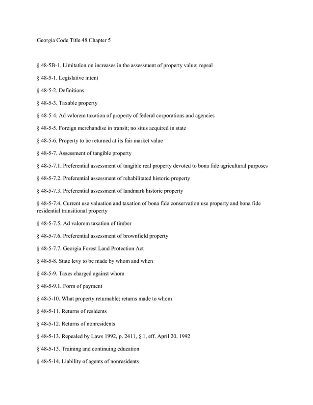 Georgia Code Title 48 Chapter 5 with Counties and Cities Listed | PDF