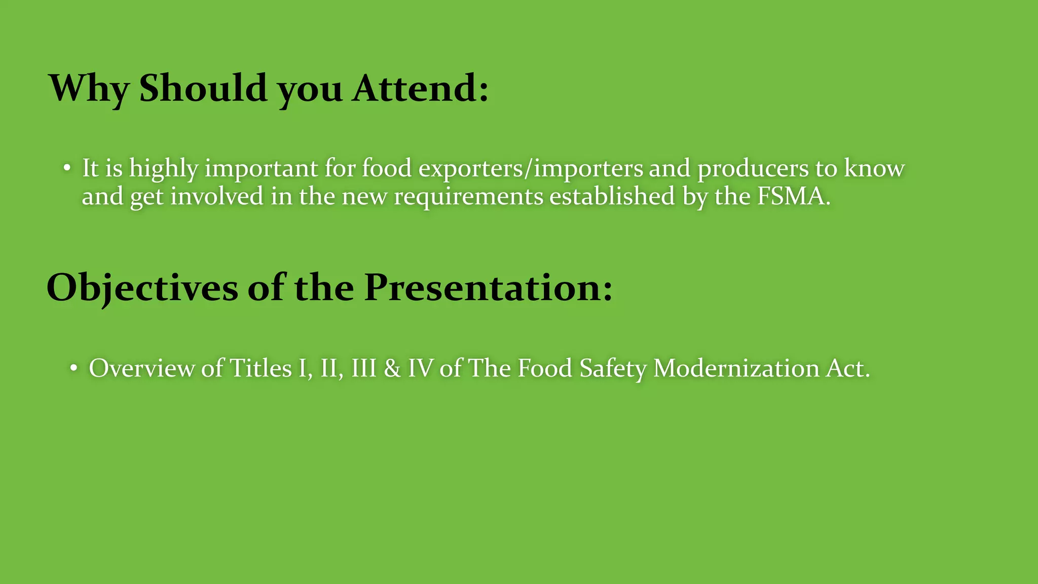 FDA Food Safety Modernization Act: A Primer by FDA | PPTX