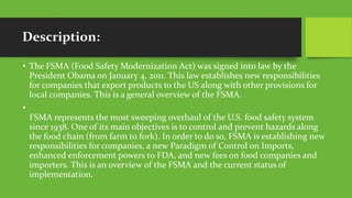FDA Food Safety Modernization Act: A Primer by FDA | PPTX