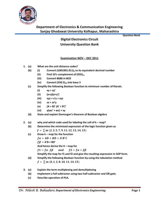 Digital Electronics University Question Bank | PDF
