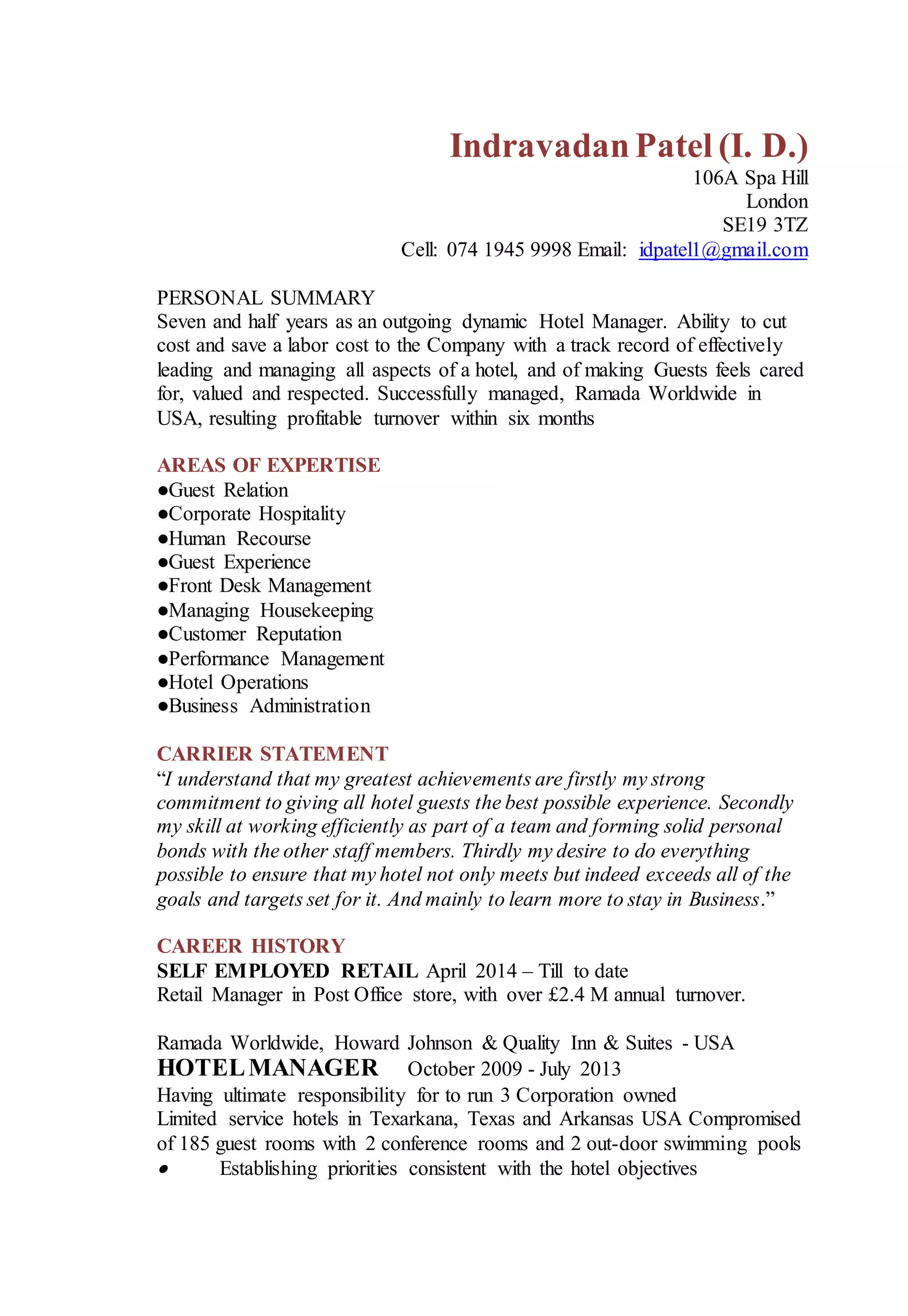 Hotel CV | DOCX