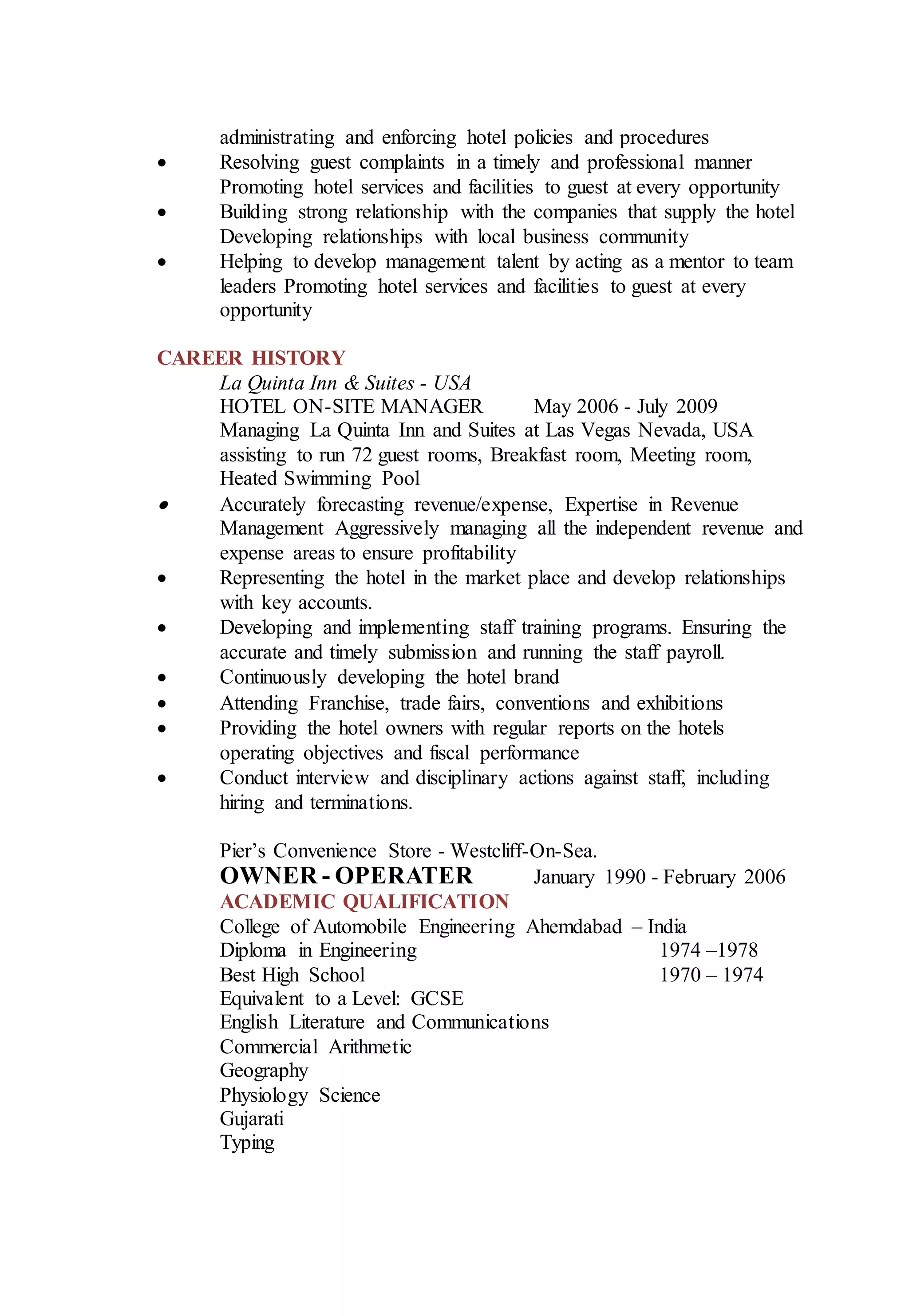 Hotel CV | DOCX