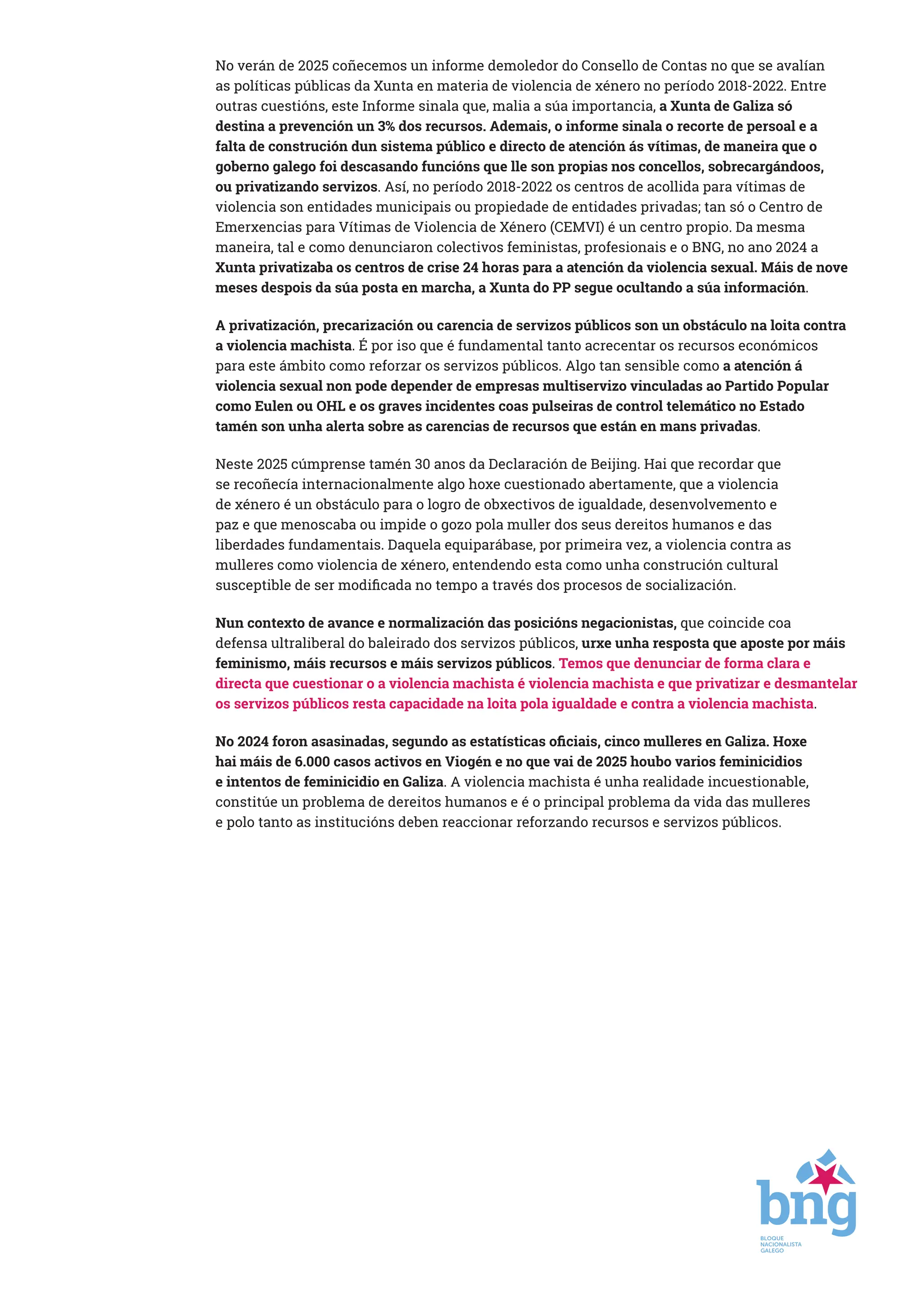 Decálogo de medidas do BNG contra a violencia machista [25N] | PDF