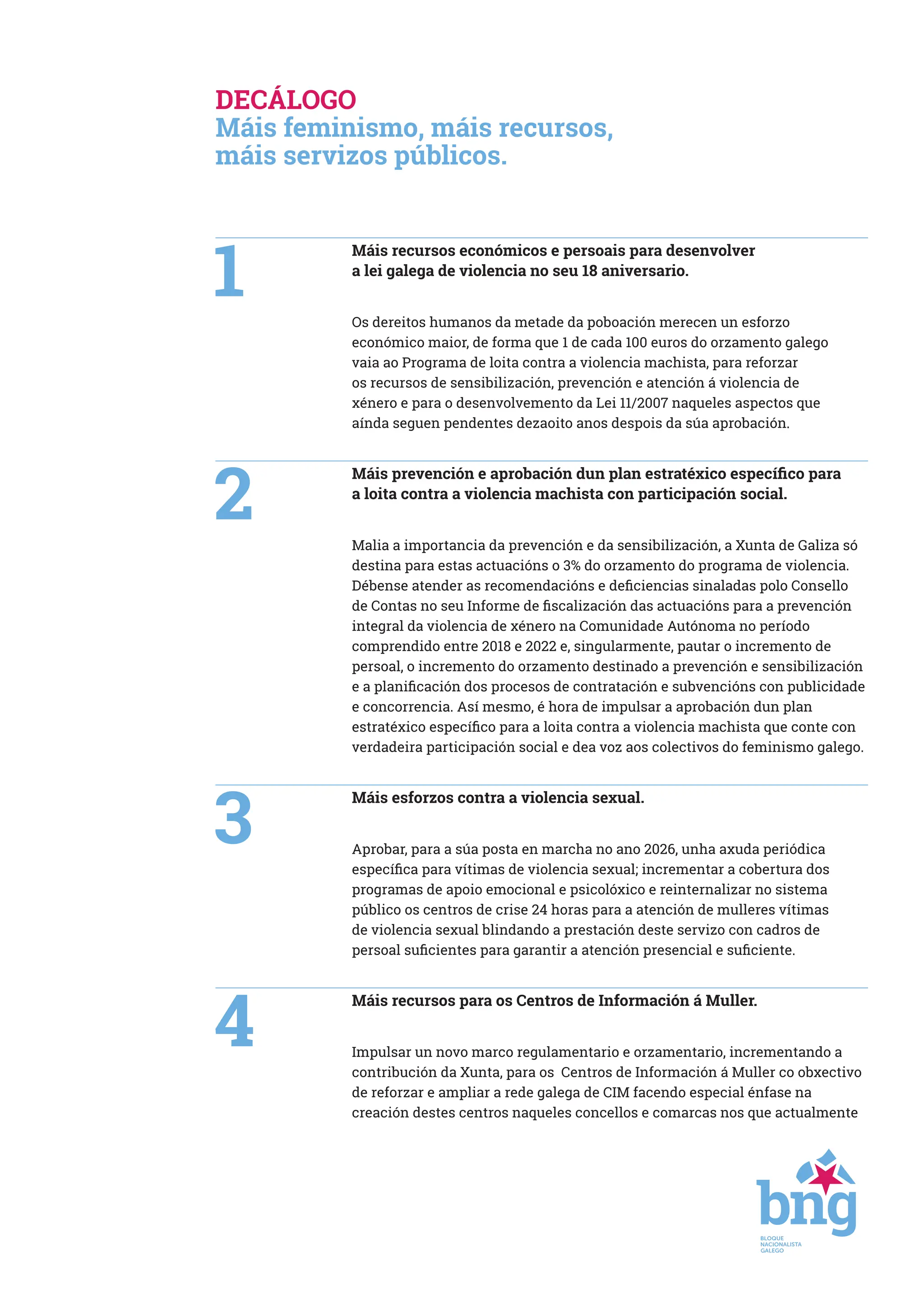 Decálogo de medidas do BNG contra a violencia machista [25N] | PDF