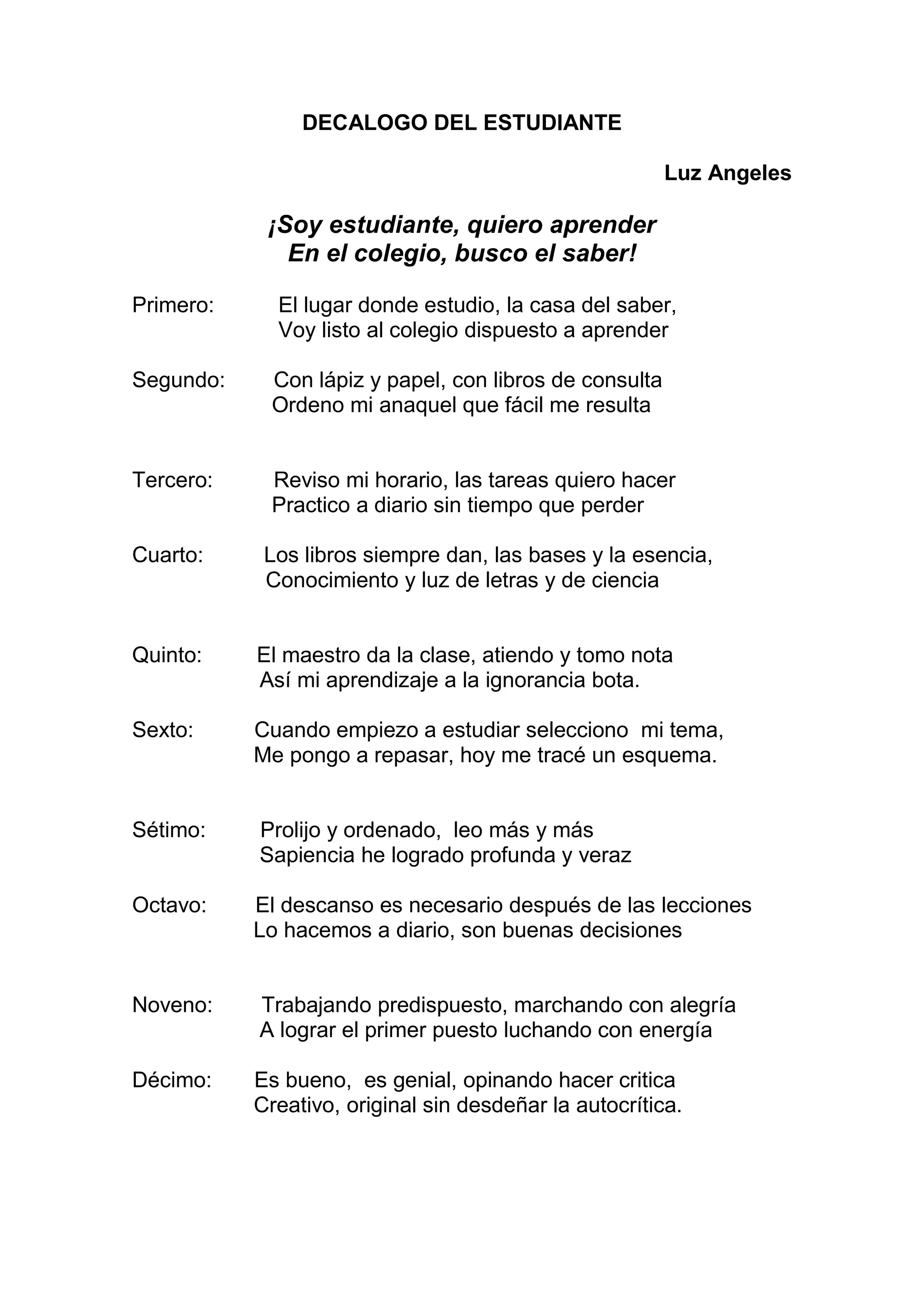 Decalogo del estudiante | DOCX