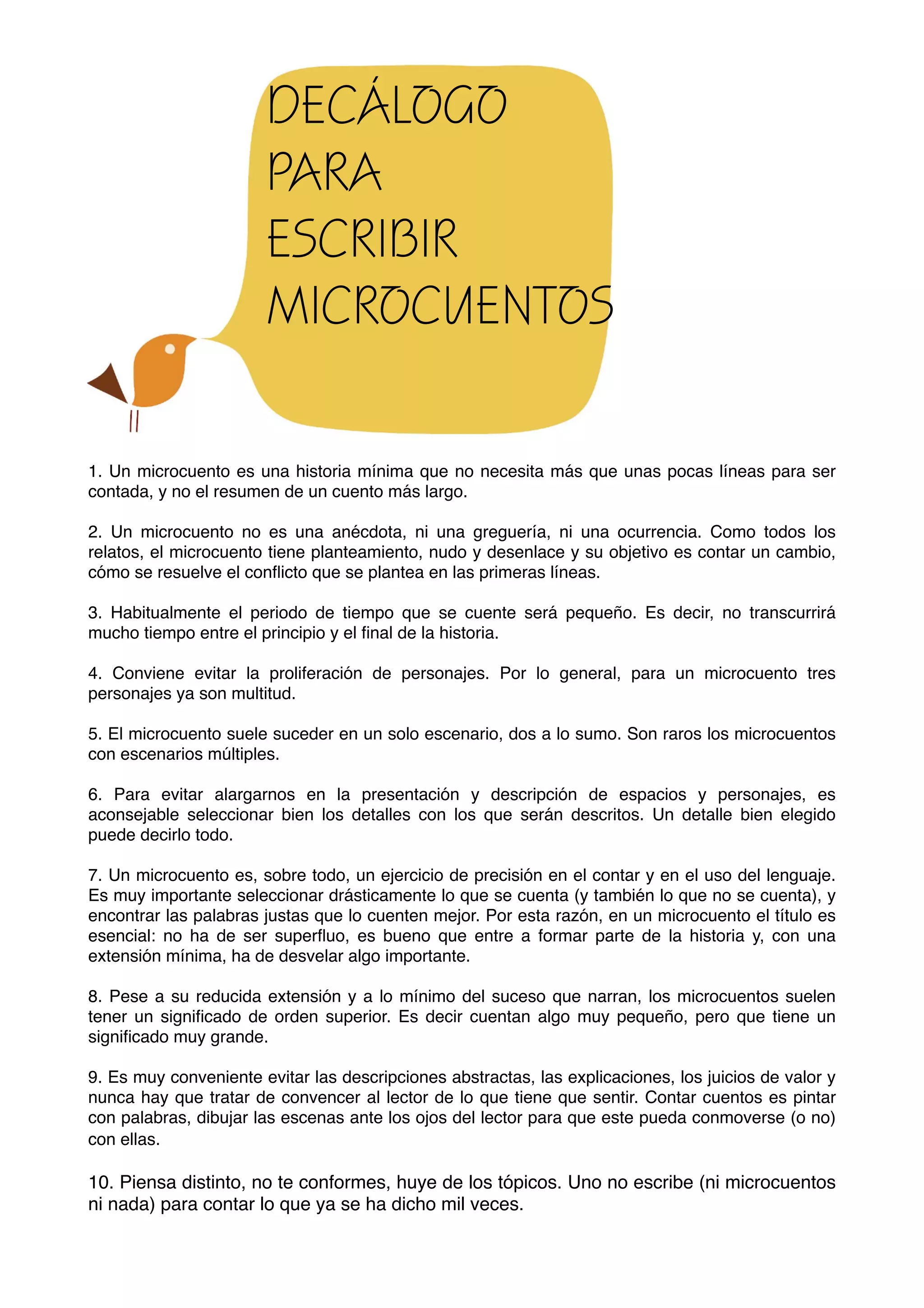 Decálogo para escribir un microcuento | PDF