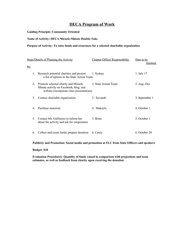Arizona DECA Program Of Work 2010-2011 | DOC