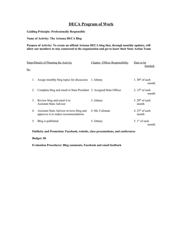 Arizona DECA Program Of Work 2010-2011 | DOC