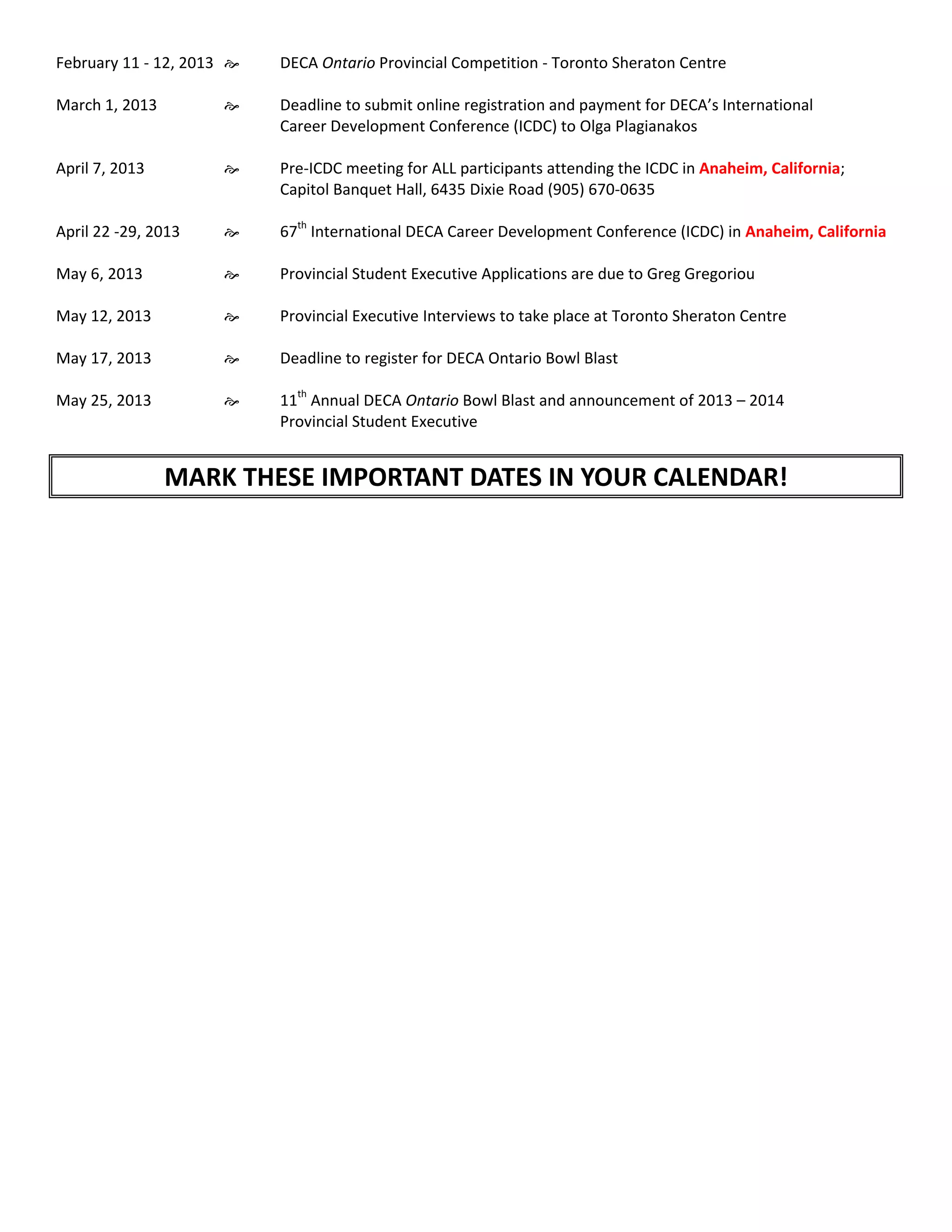 DECA Ontario Timelines and Dates | DOC