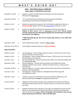 DECA Ontario Timelines and Dates | DOC
