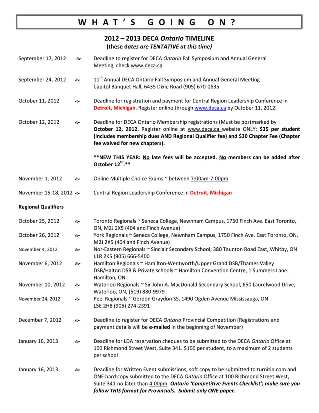 DECA Ontario Timelines and Dates | DOC