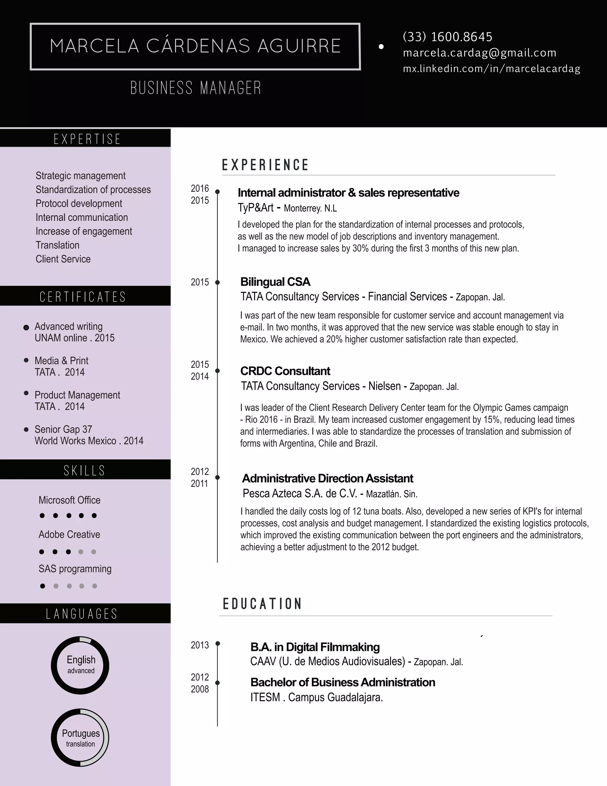 Cv. Marcela Cárdenas ENG | PDF | Business | Business and Finance