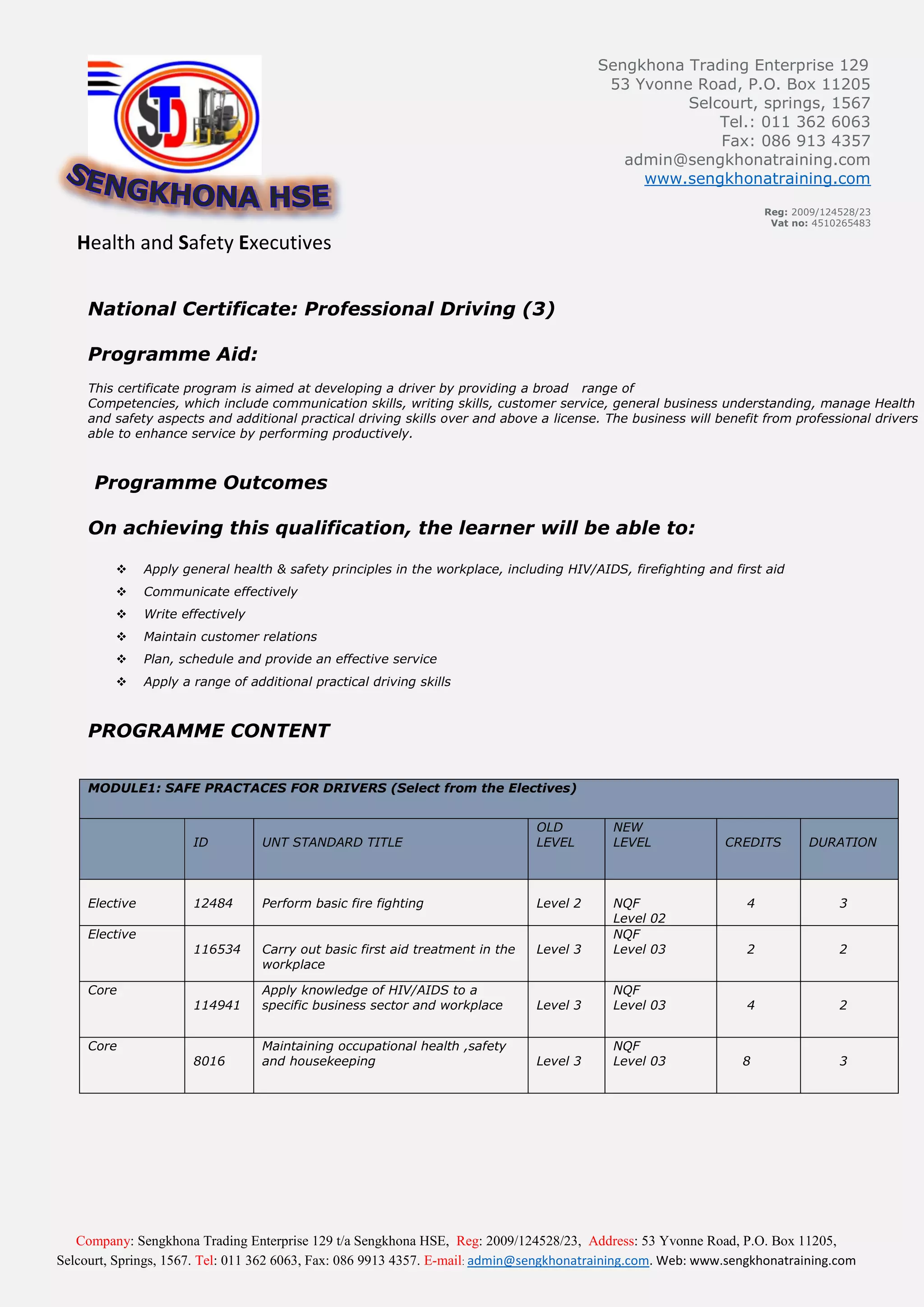 NATIONAL CERTIFICATE PROFESSIONAL DRIVING | PDF