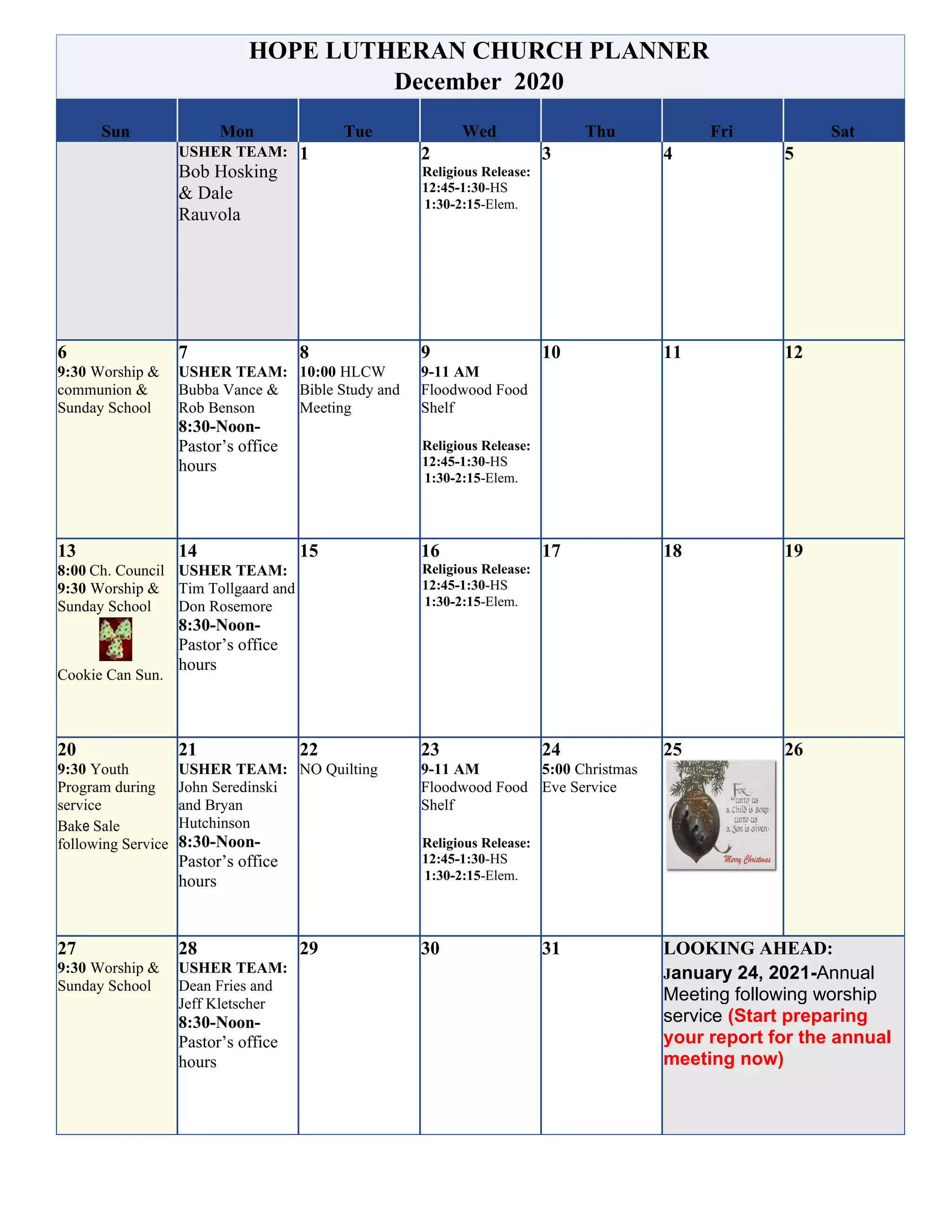 December 2020 Calendar of Events | PDF