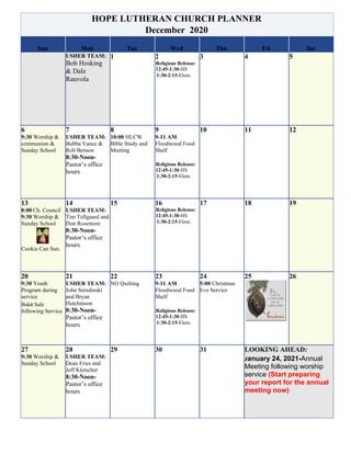 December 2020 Calendar of Events | PDF