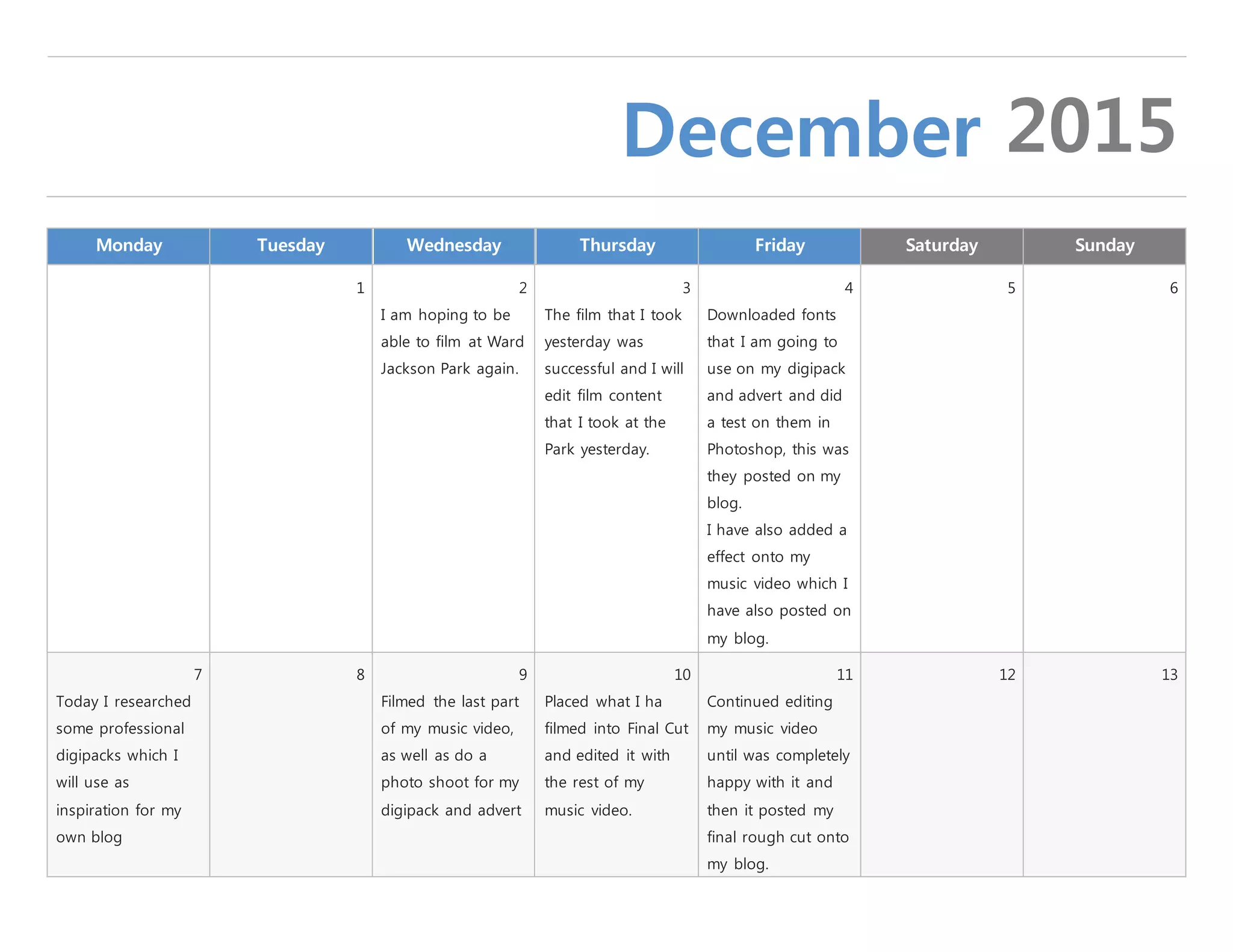 December Calendar - Week Commencing 7th- 13th | PPT