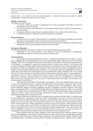 Decentralization and democratic local government in cross river state, nigeria a fact or fallacy ...