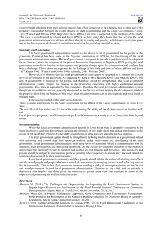 Decentralization and democratic local government in cross river state, nigeria a fact or fallacy ...