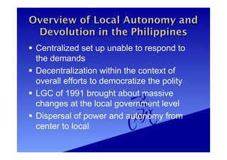 Decentralization and Local Autonomy | PDF | Civic affairs | Politics