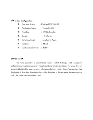 Decentralized access control with anonymous authentication of data stored in clouds | DOC