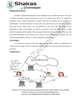 Decentralized access control with anonymous authentication of data stored in clouds | PDF
