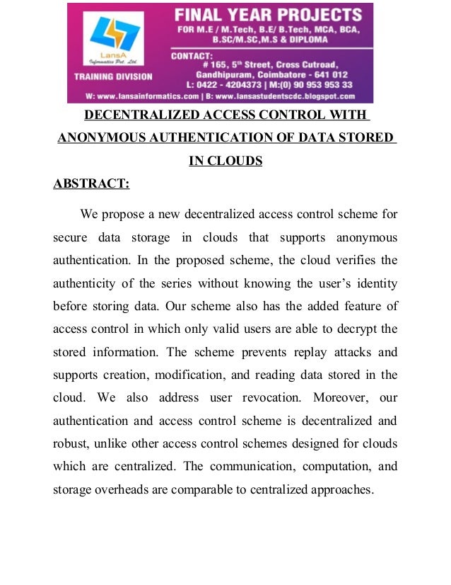 Decentralized Access Control With Anonymous Authentication Of Data Stored In Clouds