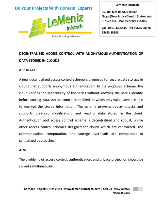 Decentralized access control with anonymous authentication of data stored in clouds | DOCX ...