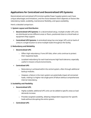 Applications for Centralized and Decentralized UPS Systems | PDF