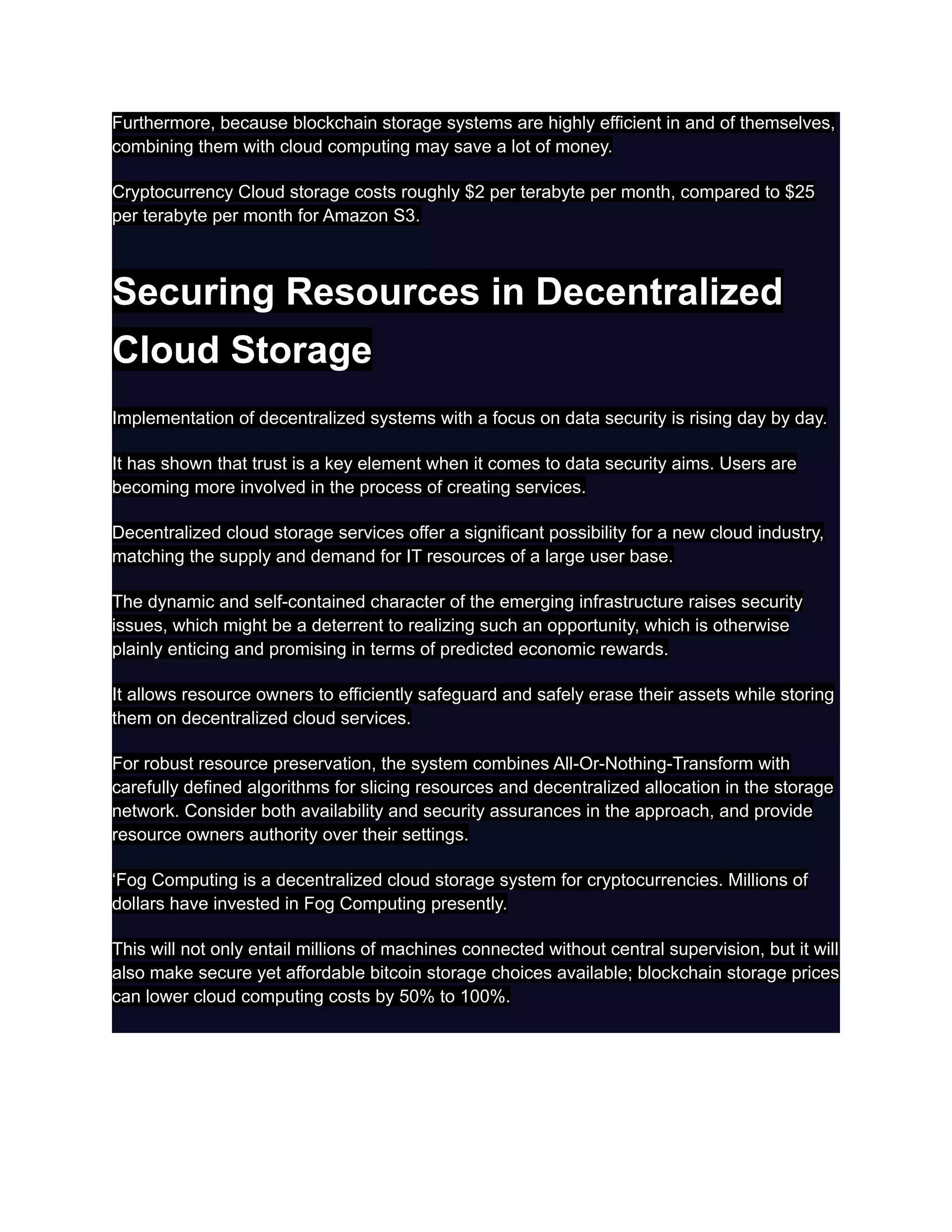 Decentralized Cloud Storage And Blockchian Pdf