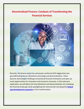 Decentralized Finance Catalysts of Transforming the Financial Services | PDF
