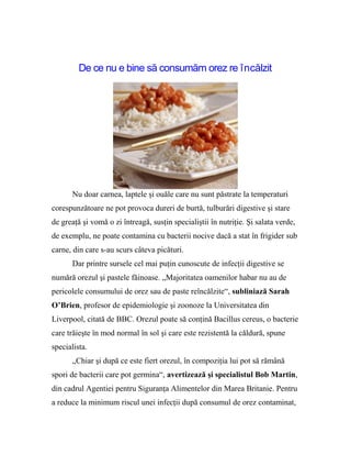 De ce nu e bine să consumăm orez reîncălzit | DOC