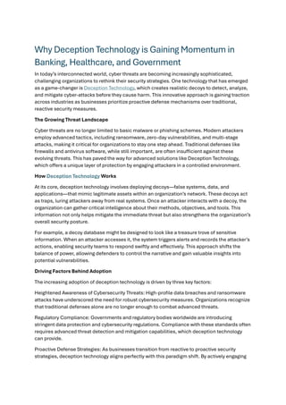 Why Deception Technology is Gaining Momentum in Banking, Healthcare ...