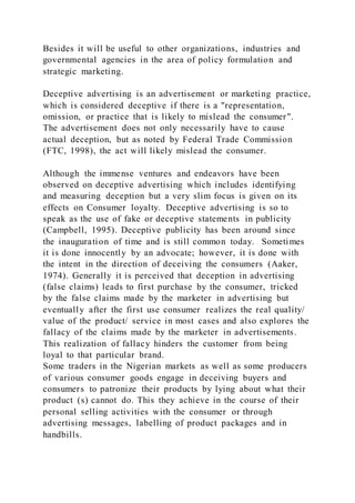 DECEPTIVE ADVERTISING AND CONSUMER REACTION A STUDY OF DELTA SOAP | DOCX